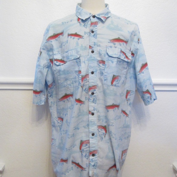 Cabela's | Shirts | Cabelas Mens Tall 2x Blue Fish Button Down Short ...
